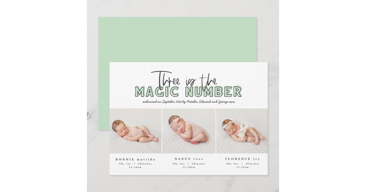 Photo collage modern triplet birth announcement | Zazzle
