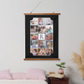 Photo collage monogram curved corners black hanging tapestry | Zazzle