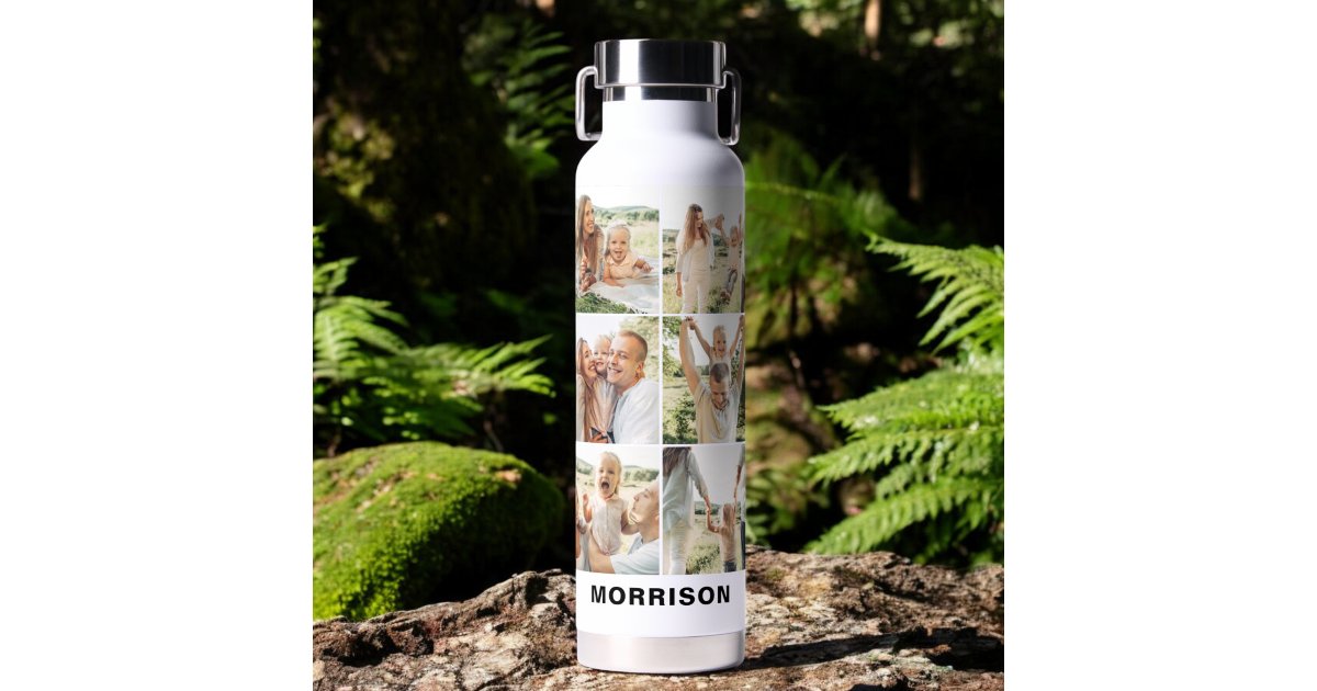Photo Collage Monogram Personalized Family Water Bottle | Zazzle