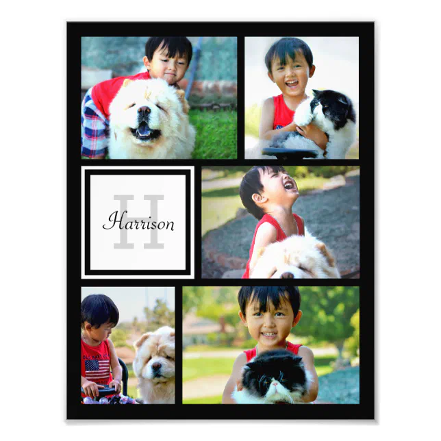 Photo Collage Monogram Print, Five Pictures | Zazzle
