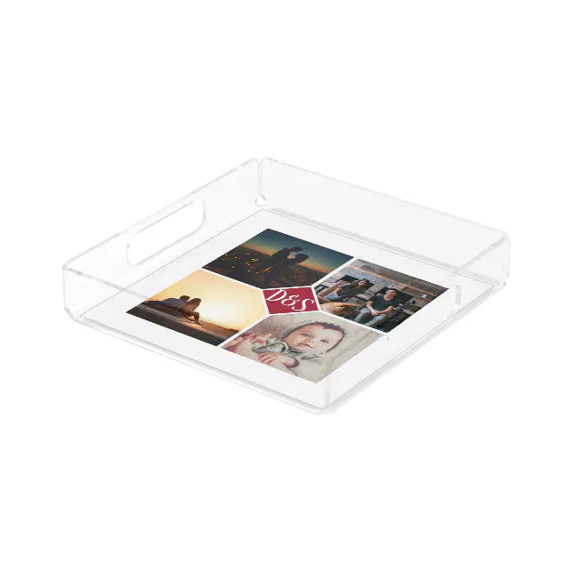 Photo Collage Monogrammed Personalized Acrylic Tray | Zazzle