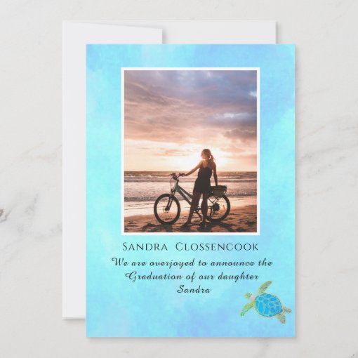 Photo Collage Nautical Sea Turtle Blue Graduation Announcement | Zazzle