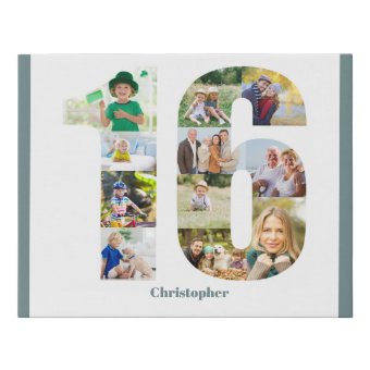 Photo Collage Number 16 Custom 16th Birthday Faux Canvas Print | Zazzle