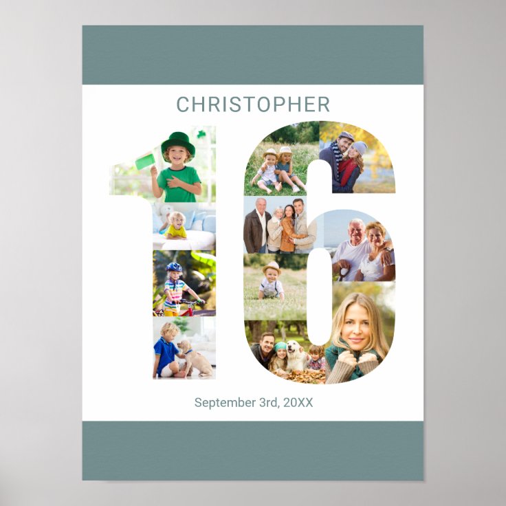 Photo Collage Number 16 Personalized 16th Birthday Poster | Zazzle