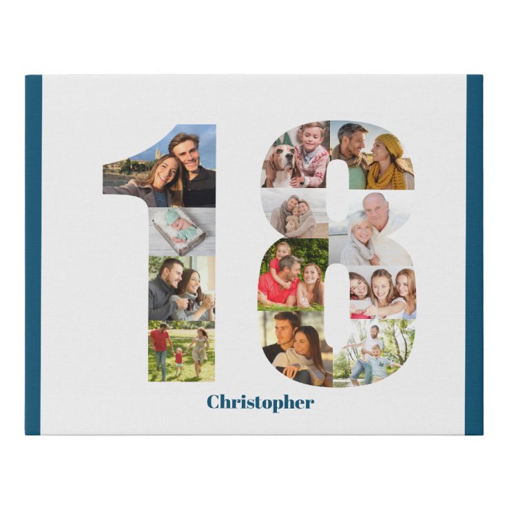 Photo Collage Number 18 Custom 18th Birthday Faux Canvas Print | Zazzle