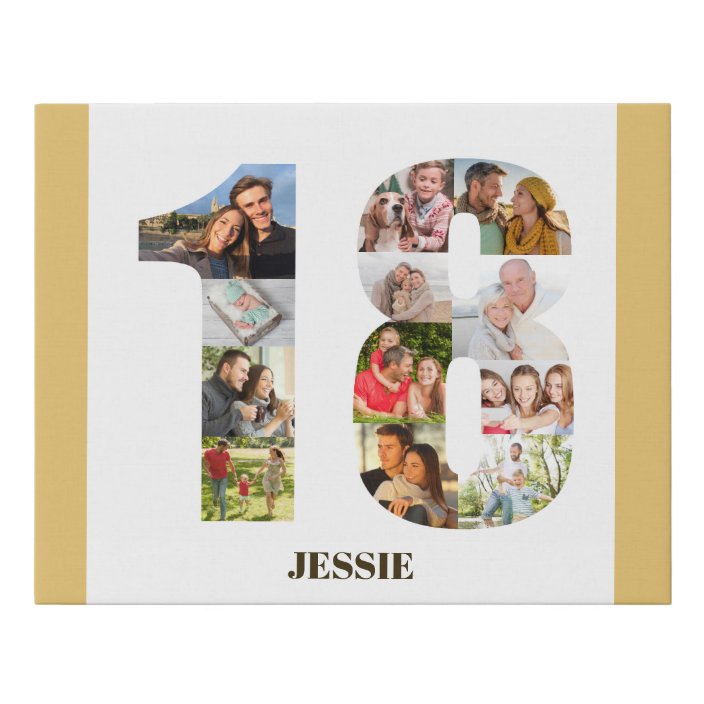 Photo Collage Number 18 Neutral 18th Birthday Faux Canvas Print ...
