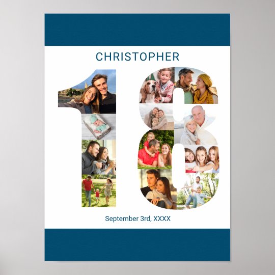 Photo Collage Number 18 Personalized 18th Birthday Poster | Zazzle.com