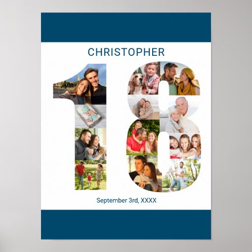 Photo Collage Number 18 Personalized 18th Birthday Poster | Zazzle