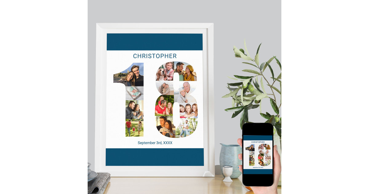 Photo Collage Number 18 Personalized 18th Birthday Poster | Zazzle