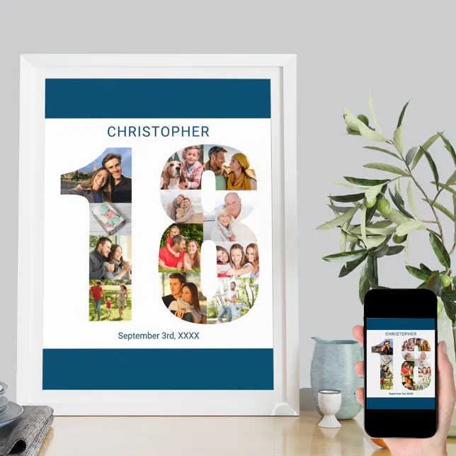 Photo Collage Number 18 Personalized 18th Birthday Poster | Zazzle