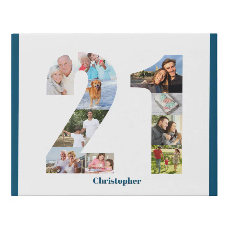 Photo Collage Number 21 Custom 21st Birthday Faux Canvas Print | Zazzle