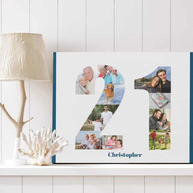 Photo Collage Number 21 Custom 21st Birthday Faux Canvas Print | Zazzle