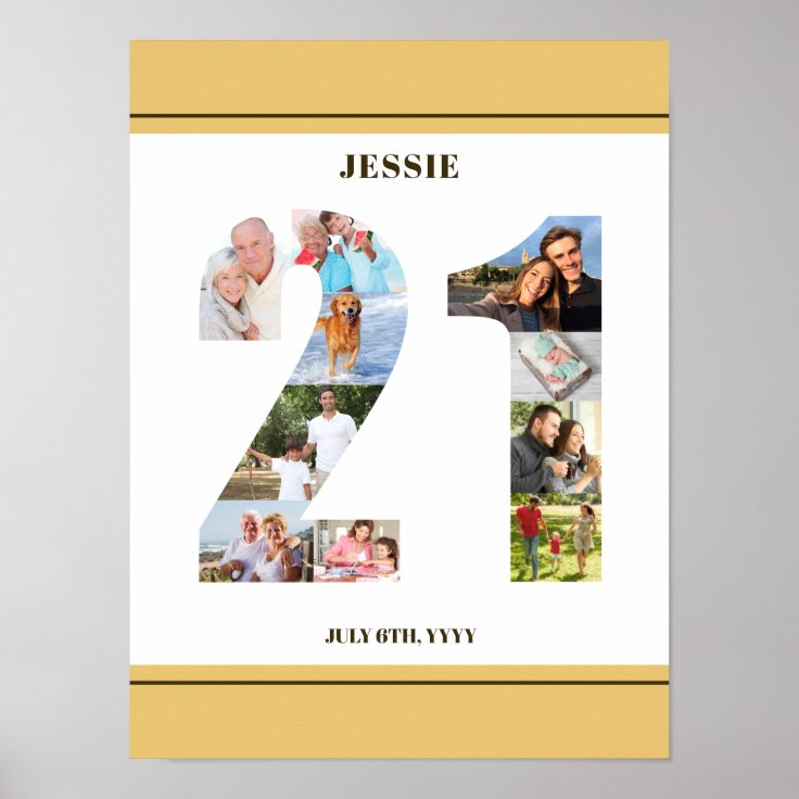 Photo Collage Number 21 Neutral 21st Birthday Poster | Zazzle
