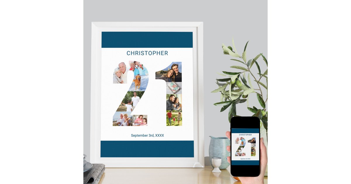 Photo Collage Number 21 Personalized 21st Birthday Poster | Zazzle
