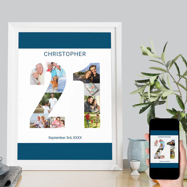 Photo Collage Number 21 Personalized 21st Birthday Poster | Zazzle