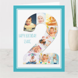 Photo Collage Number 2 Boy's 2nd Birthday Card | Zazzle