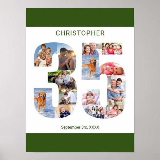 Photo Collage Number 35 Personalized 35th Birthday Poster | Zazzle