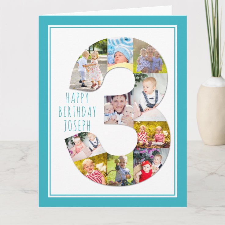 Photo Collage Number 3 Boy's 3rd Birthday Card | Zazzle