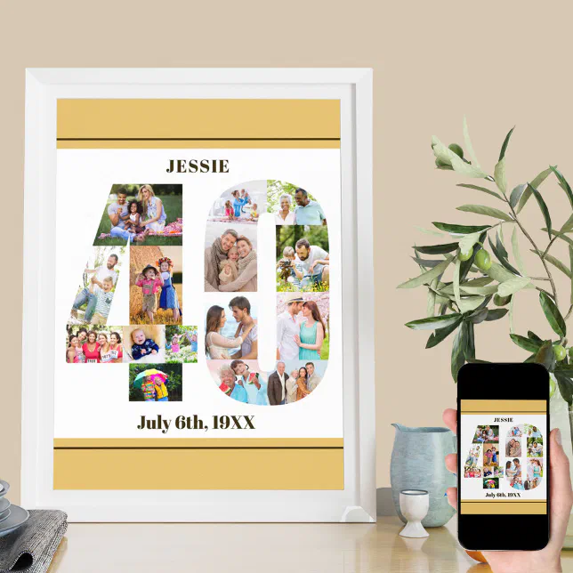 Photo Collage Number 40 Custom 40th Birthday Poster | Zazzle