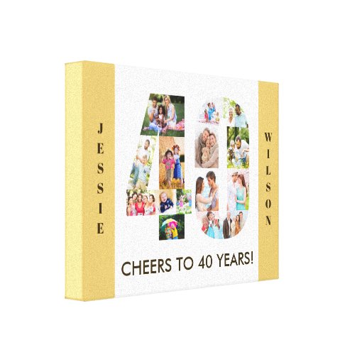 Photo Collage Number 40 Neutral 40th Birthday Canvas Print | Zazzle
