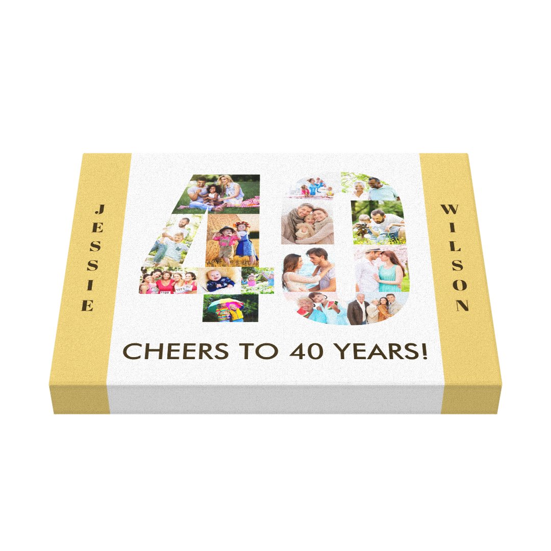 Photo Collage Number 40 Neutral 40th Birthday Canvas Print | Zazzle