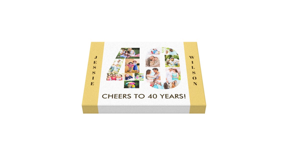 Photo Collage Number 40 Neutral 40th Birthday Canvas Print | Zazzle
