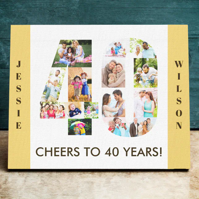 Photo Collage Number 40 Neutral 40th Birthday Canvas Print | Zazzle