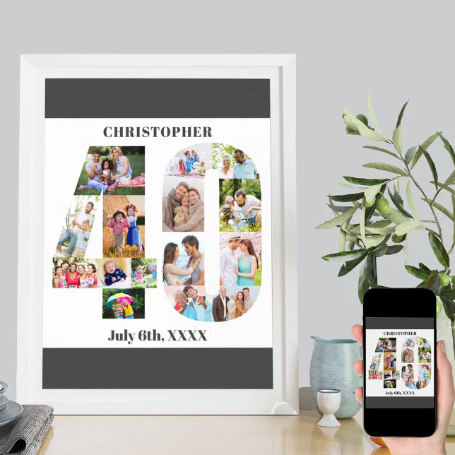 Photo Collage Number 40 Personalized 40th Birthday Poster | Zazzle