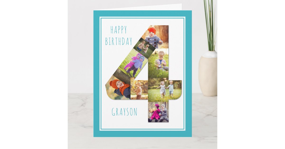 Photo Collage Number 4 Boy's 4th Birthday Card | Zazzle