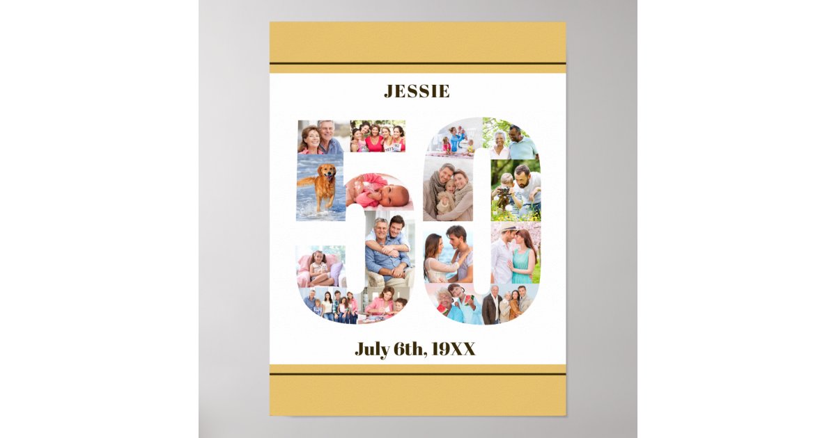 Photo Collage Number 50 Custom 50th Birthday Poster | Zazzle