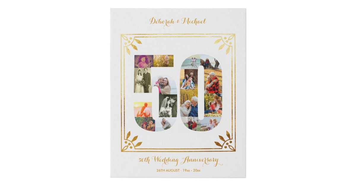 Photo Collage Number 50 Golden Wedding Anniversary Faux Canvas Print ...