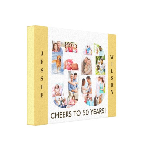 Photo Collage Number 50 Neutral 50th Birthday Canvas Print | Zazzle