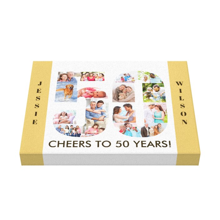 Photo Collage Number 50 Neutral 50th Birthday Canvas Print | Zazzle.com