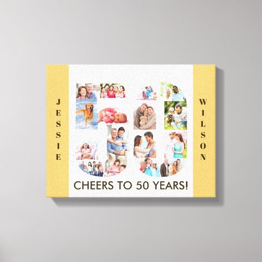 Photo Collage Number 50 Neutral 50th Birthday Canvas Print | Zazzle