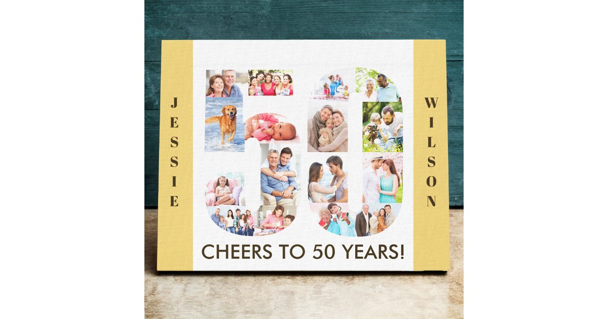 Photo Collage Number 50 Neutral 50th Birthday Canvas Print | Zazzle