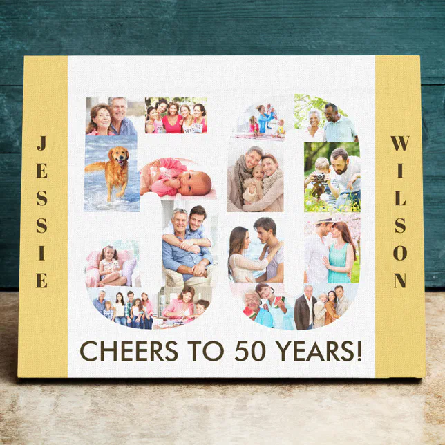 Photo Collage Number 50 Neutral 50th Birthday Canvas Print | Zazzle