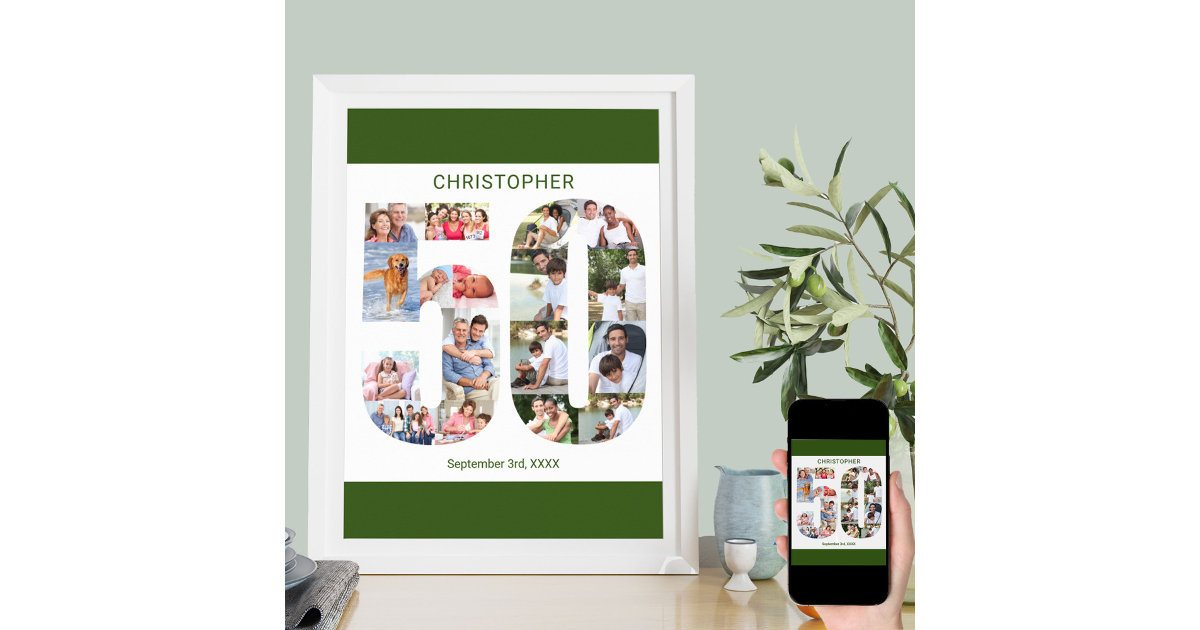 Photo Collage Number 50 Personalized 50th Birthday Poster | Zazzle