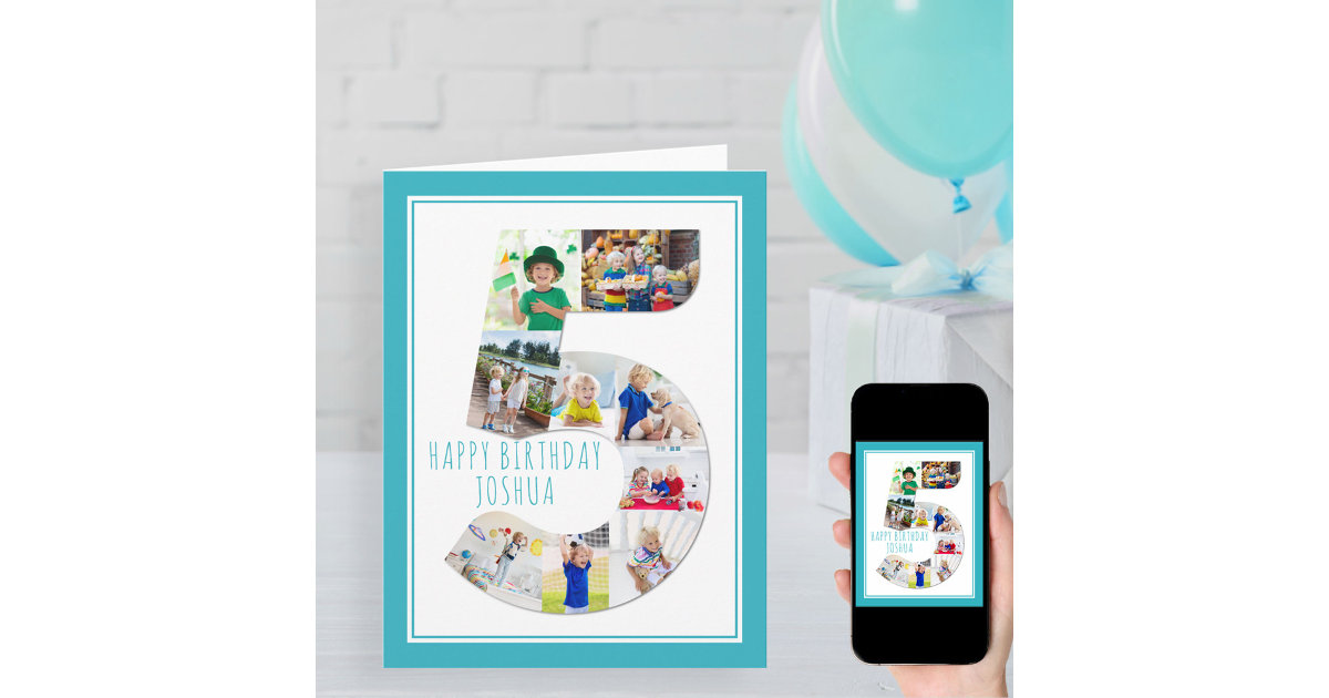 Photo Collage Number 5 Boy's 5th Birthday Card | Zazzle