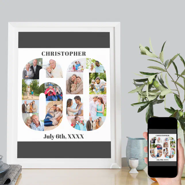 Photo Collage Number 60 Personalized 60th Birthday Poster | Zazzle