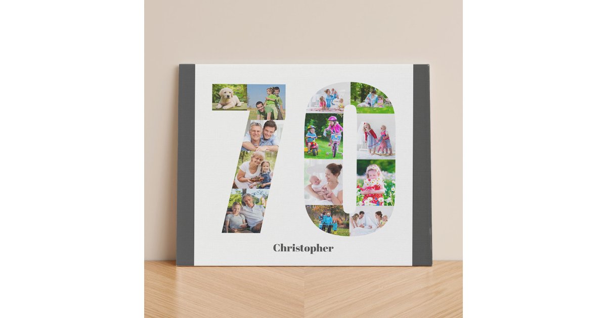Photo Collage Number 70 Custom 70th Birthday Faux Canvas Print | Zazzle