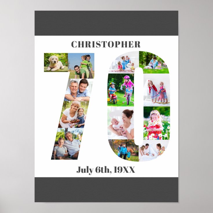 Photo Collage Number 70 Personalized 70th Birthday Poster | Zazzle