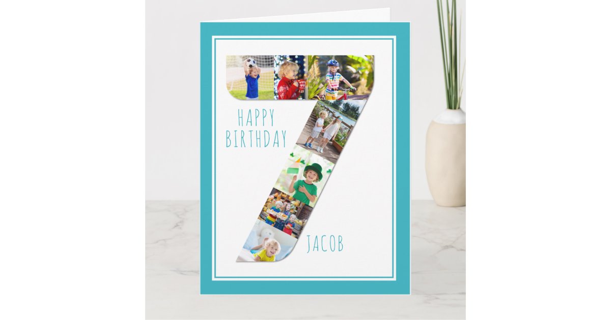 Photo Collage Number 7 Boy's 7th Birthday Card | Zazzle