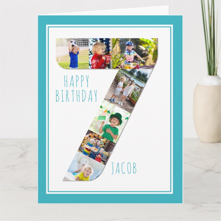 Photo Collage Number 7 Boy's 7th Birthday Card | Zazzle
