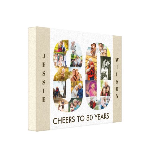 Photo Collage Number 80 Neutral 80th Birthday Canvas Print | Zazzle