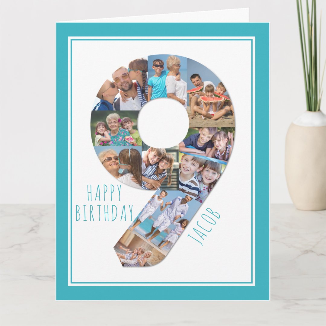 Photo Collage Number 9 Boy's 9th Birthday Card | Zazzle