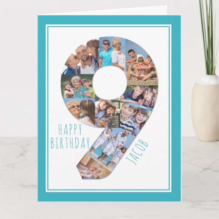Photo Collage Number 9 Boy's 9th Birthday Card | Zazzle