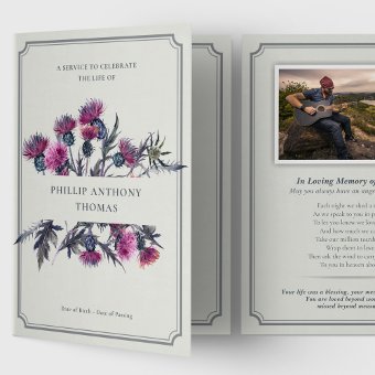 Photo Collage Obituary Scottish Thistle Funeral Program | Zazzle