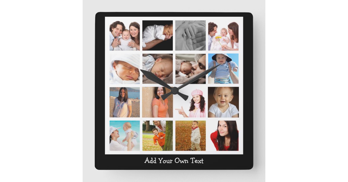 Photo Collage One Of A Kind Personalized Square Wall Clock | Zazzle