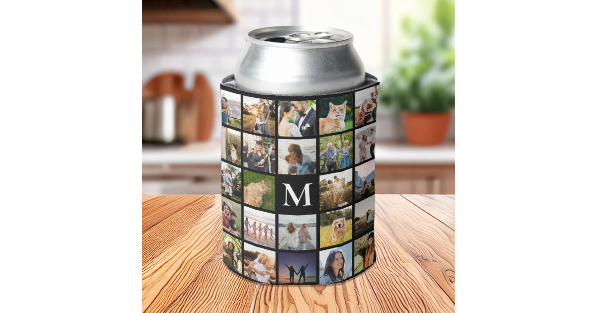 Photo Collage Personalized Monogram Can Cooler | Zazzle