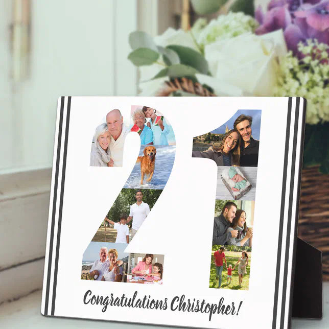 Photo Collage Personalized Number 21 Birthday Plaque | Zazzle